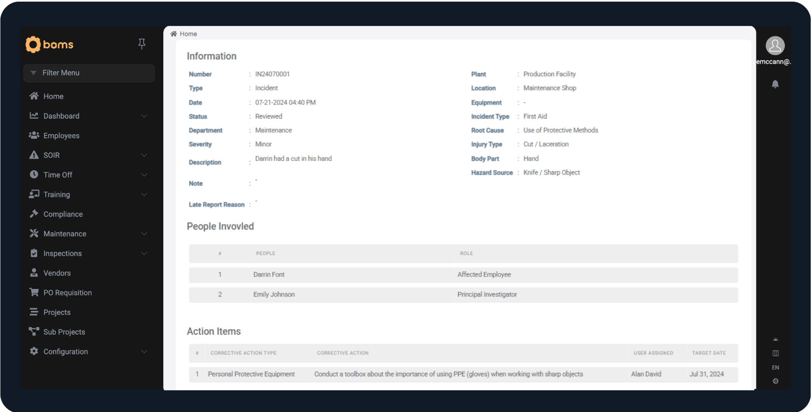 Health and Safety Incident Management Software System - BOMS